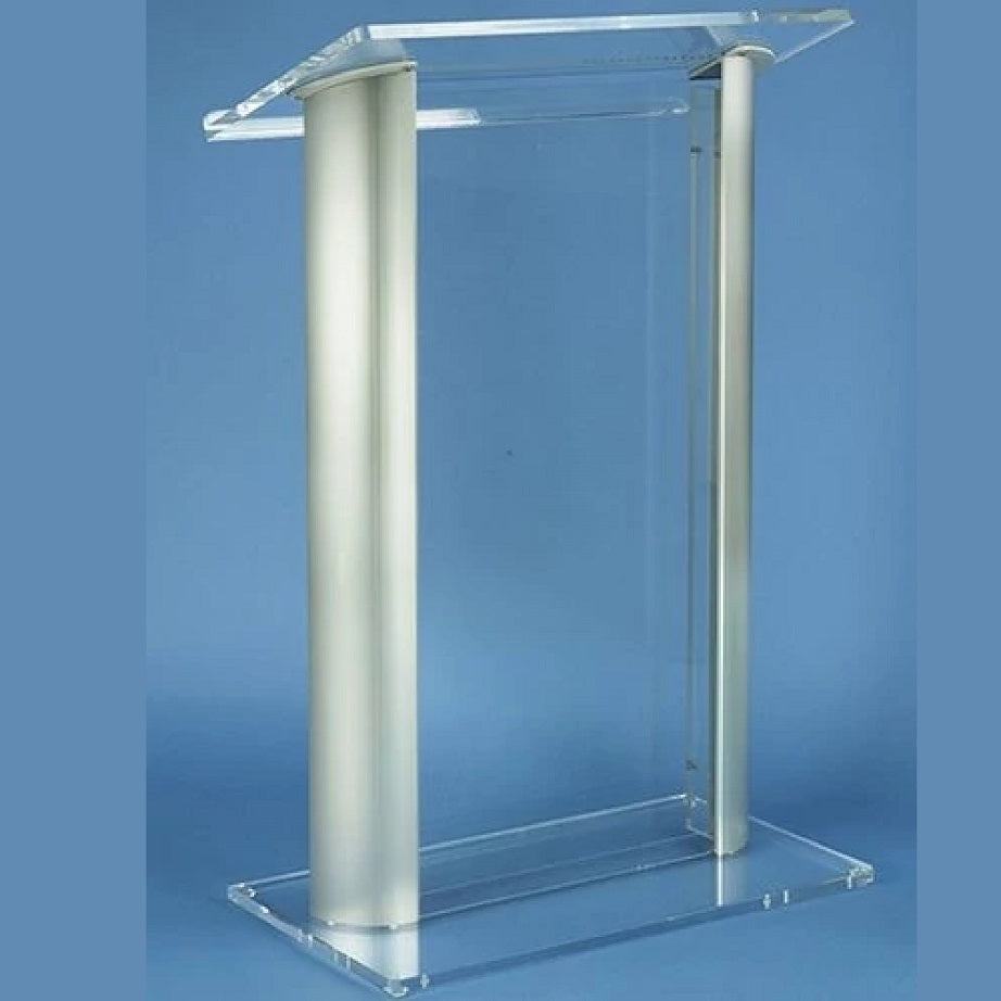 Podium de acrílico con columnas de acero inoxidable modelo M-144 — Maplasa